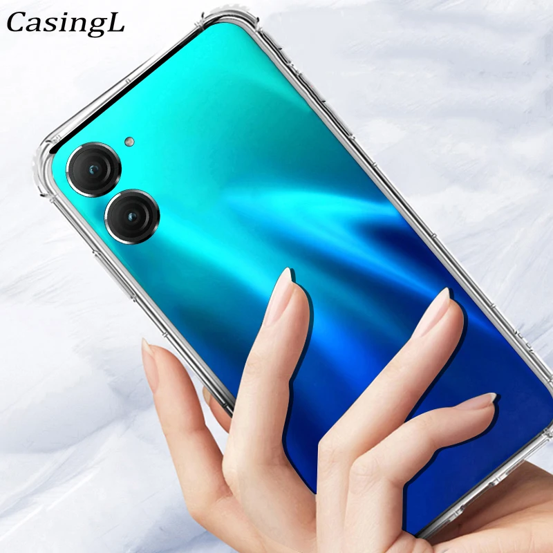 Para asus zenfone 9 caso transparente oficial original à prova de choque de quatro cantos capa ...