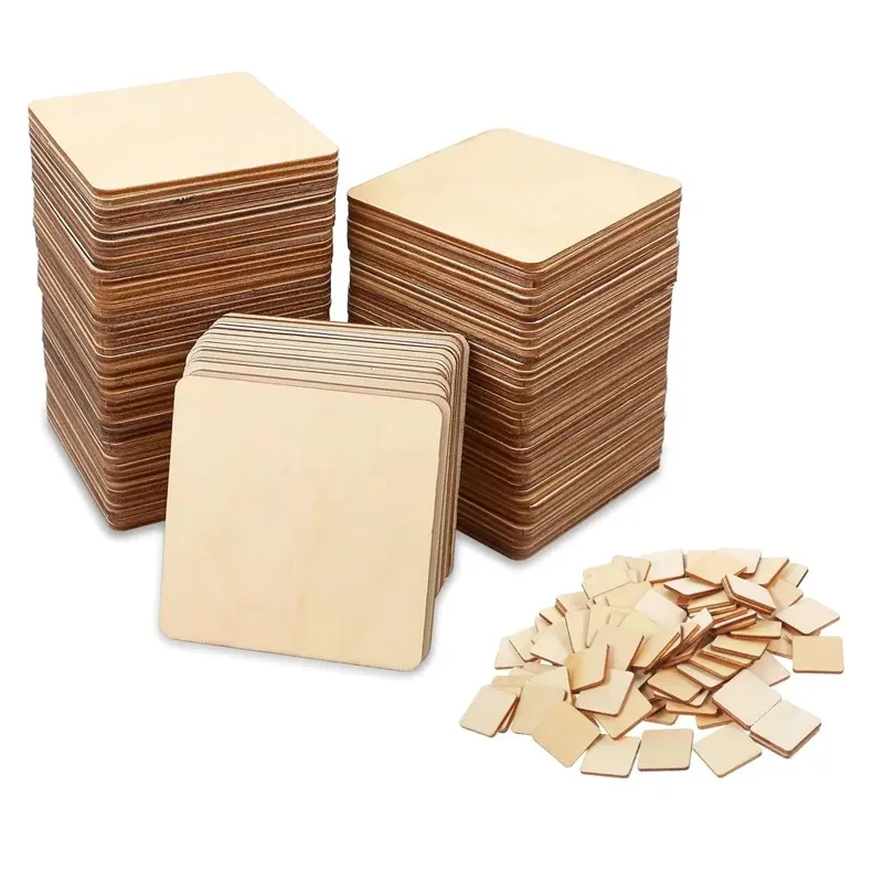 1-10cm Unfinished Blank Wood Square Slice Cutouts, Wooden Squares for ...