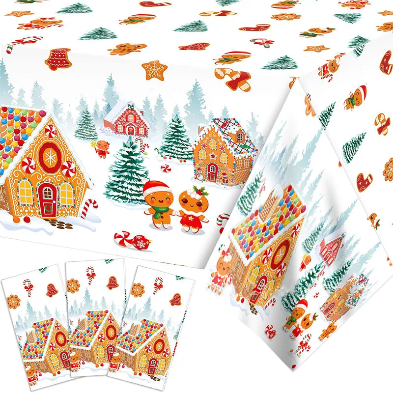 130x220cm-Christmas-Disposable-Table-Cover-Gingerbread-Xma-Small-House ...