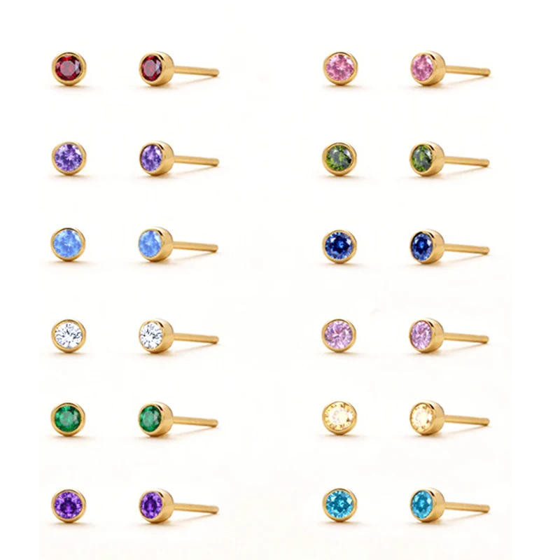 316l Stainless Steel Birthstone Earring For Women Zircon Stud Piercing ...