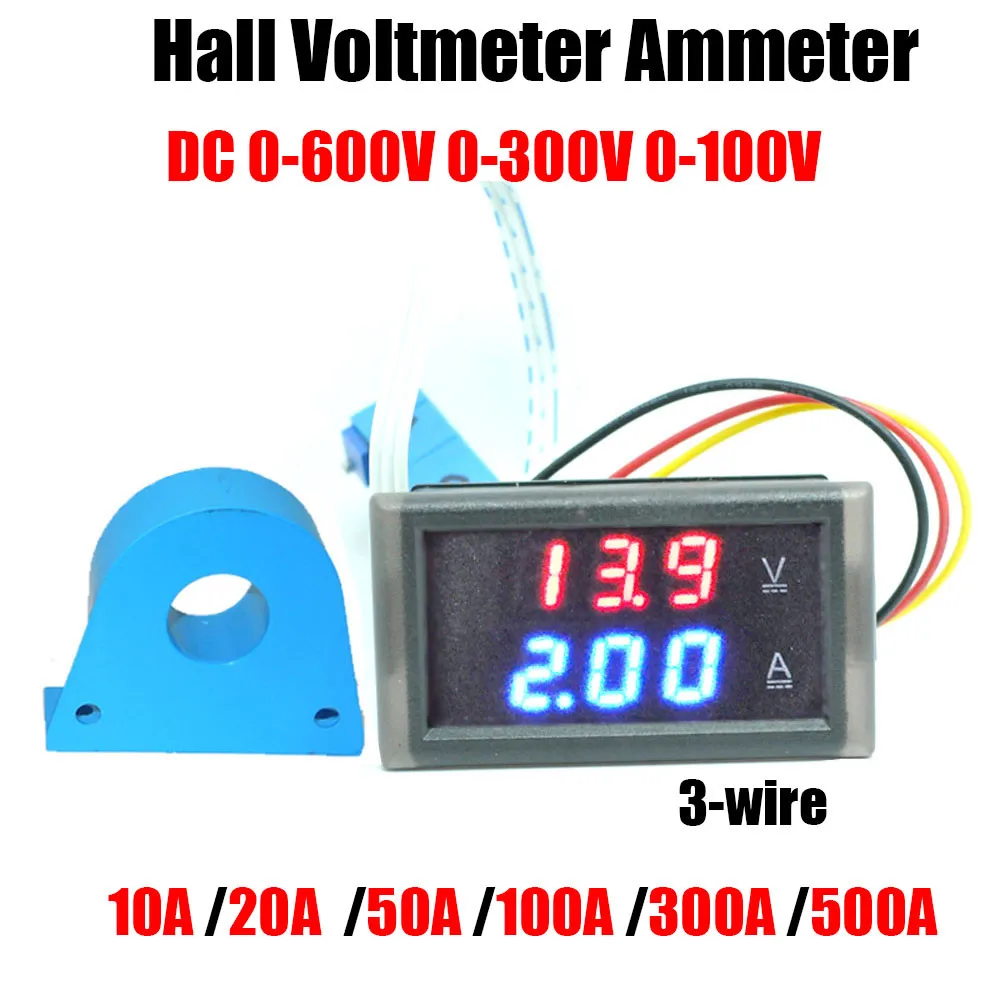 2IN1-Hall-Voltmeter-Ammeter-DC-600V-300V-100V-LED-Digital-Voltage ...