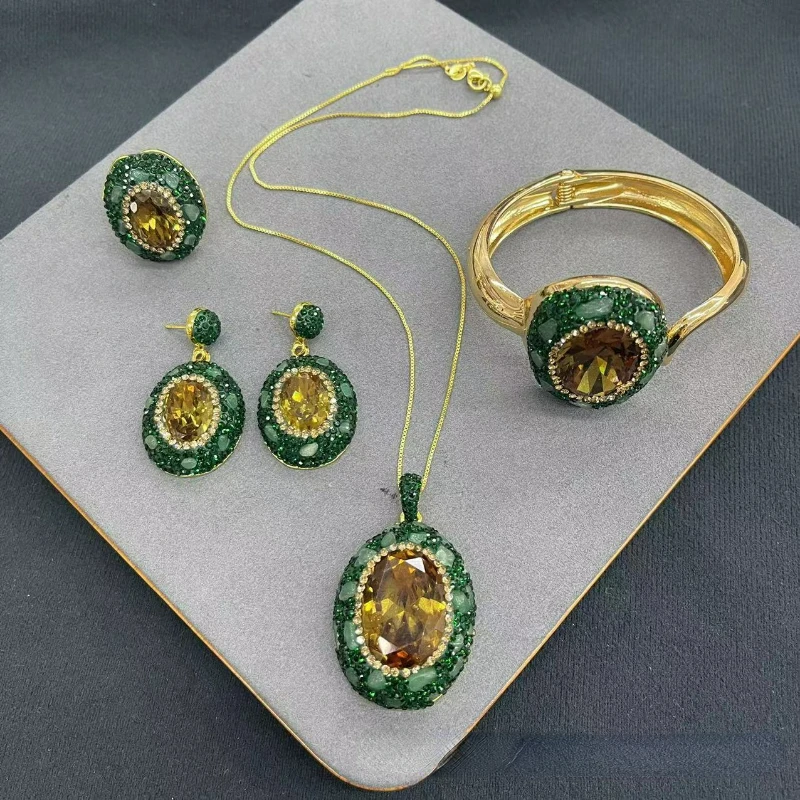 Natural-Turkish-color-changing-stone-set-with-green-rhinestone-4-piece ...