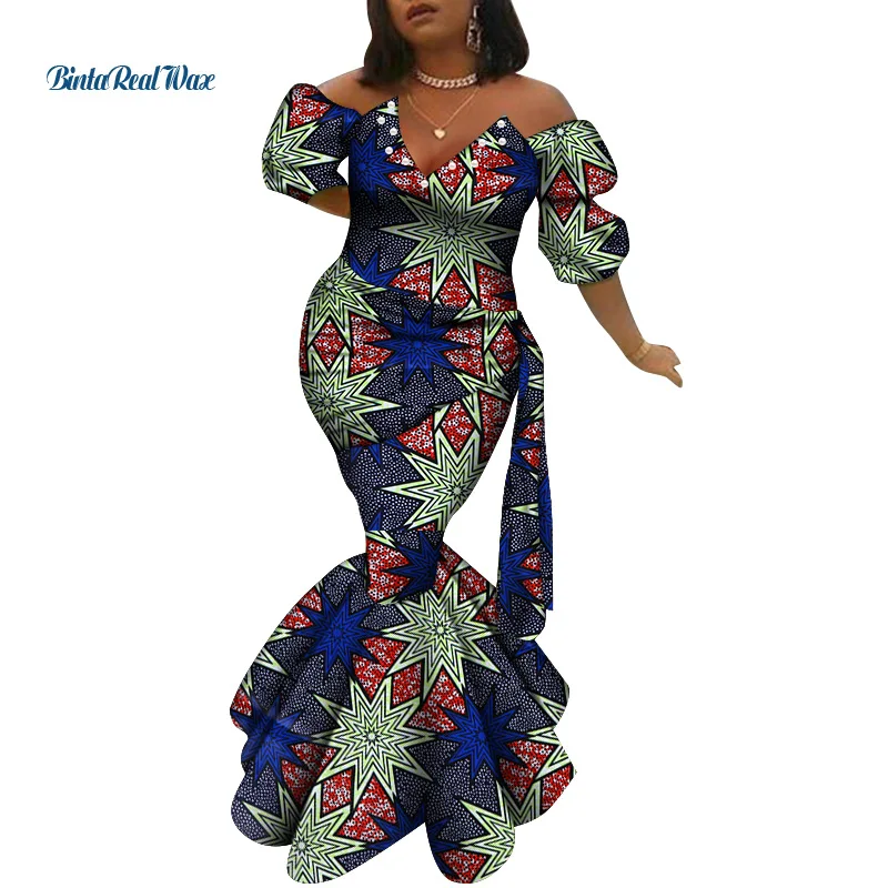 Nouveau Dashiki African Print Robes Bazin Double Fishtail
