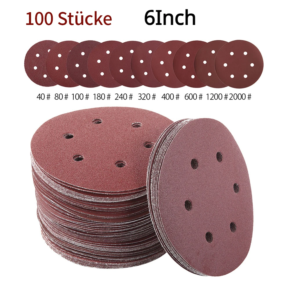 100Pcs-6Inch-150mm-Round-Sandpaper-6-Hole-Sanding-Disk-Set-Grit-40-2000 ...