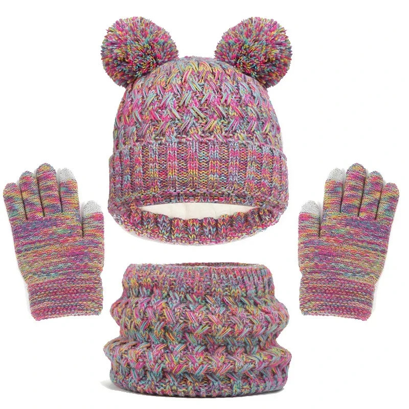PomPom-Knit-Kids-Beanie-Scarf-Gloves-Set-for-Boys-Girls-Winter-Hats ...