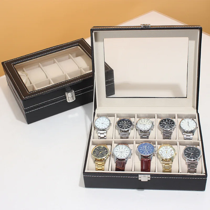 DELESYS-Large-Capacity-10-Positions-Leather-Wood-Zipper-Watch-Box-Watch ...