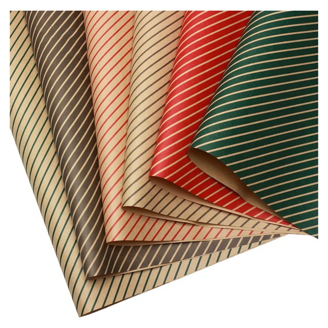 Green Christmas Wrapping Paper Stripes