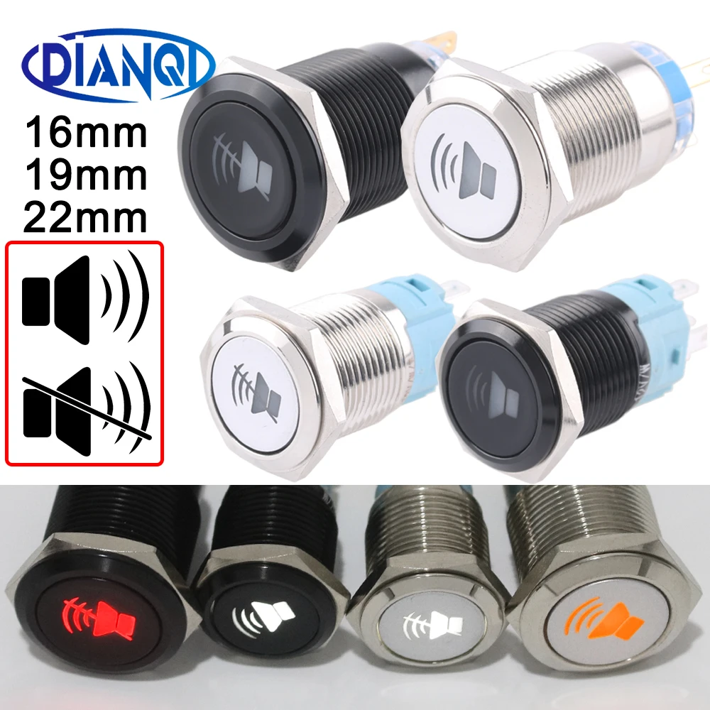 Horn-Mute-LED-12V-16-19-22mm-Symbols-DIY-Logo-icon-Metal-Black-Plating ...