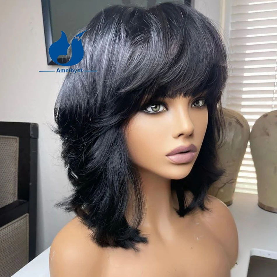 Amethyst-Natural-Black-Layered-Cut-Human-Hair-Wig-with-Bangs-Brazilian ...