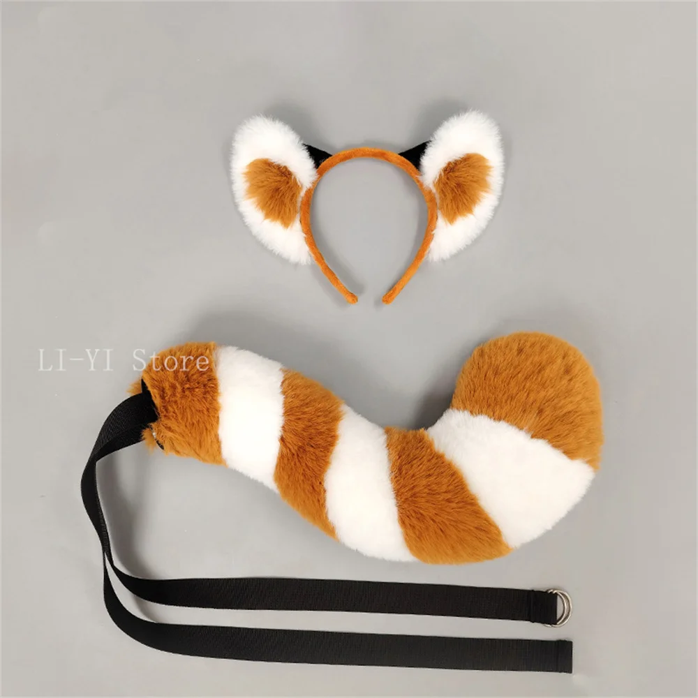 Red Panda Ears and Tail Set Anime Plush Headband Furry Tail, Cute ...