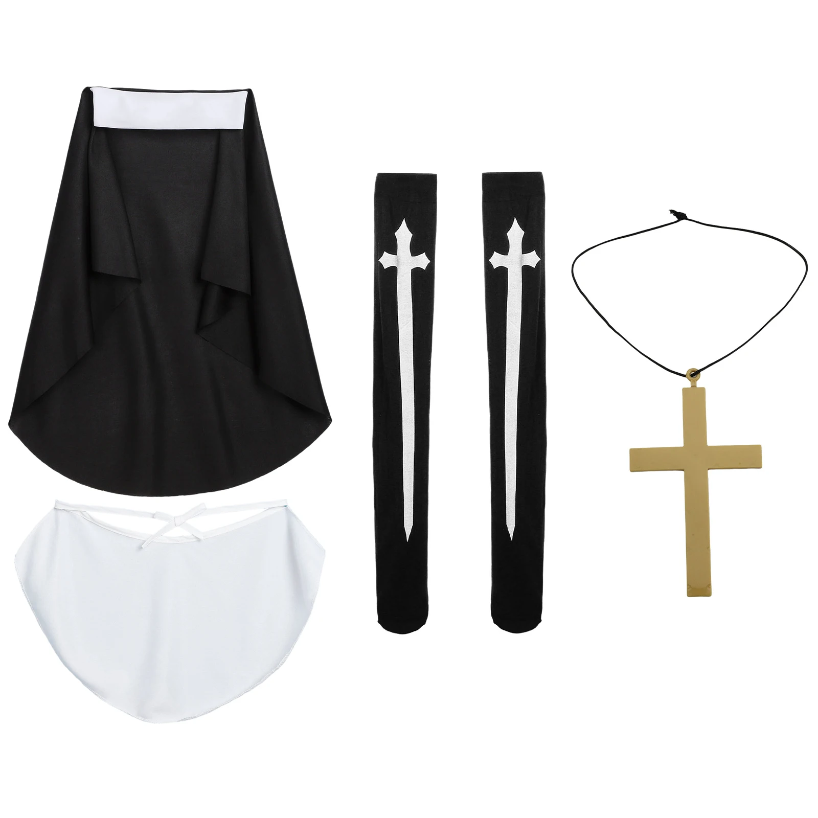 Womens-Halloween-Nun-Costumes-Headdress-Fake-Collar-Cross-Necklace ...