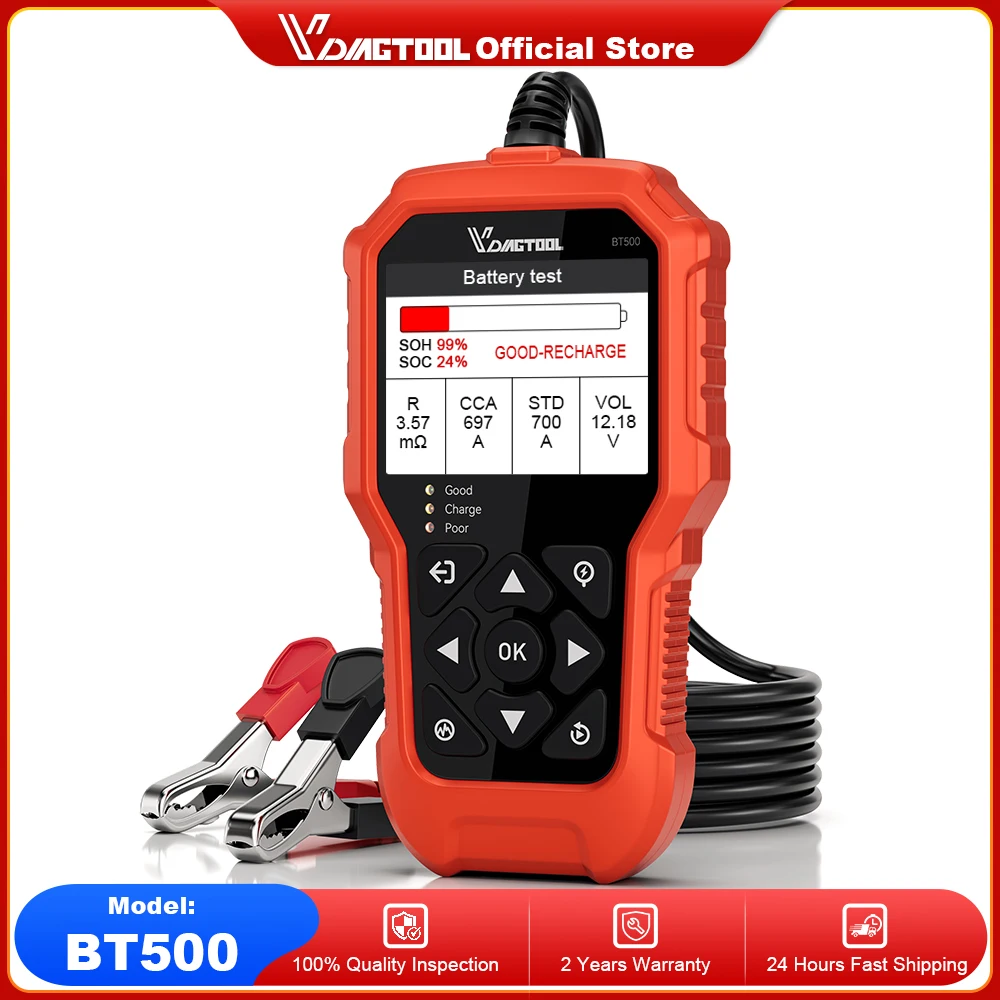 BT500 Car Battery Analyzer – 12V/24V 5–3000 CCA Test Tool