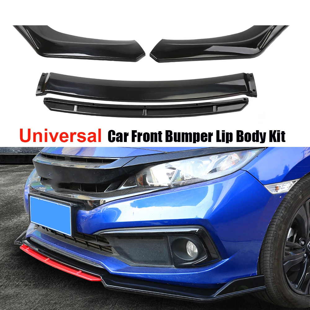 Universal Car Front Bumper Lip Body Kit Spoiler Carbon Fiber ABS ...