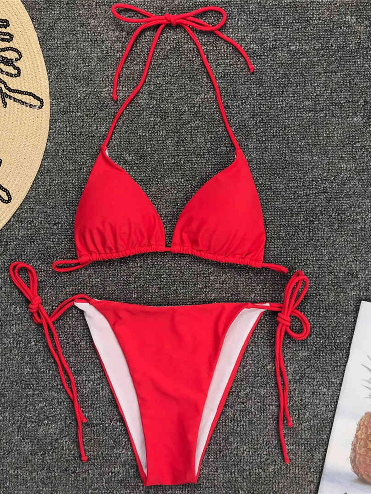 New Sexy Neon Pink Brazilian Bikini Women Swimwear Halter Swimsuit