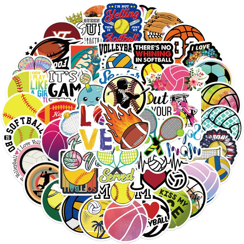 50/100pcs Ball Games Stickers Outdoor Sports Volleyball Football ...
