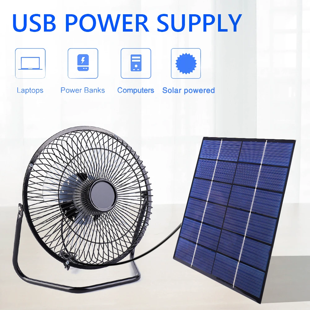 7W 6V Solar Panel with 8inch USB Exhaust Fan Multipurpose Solar Plate ...