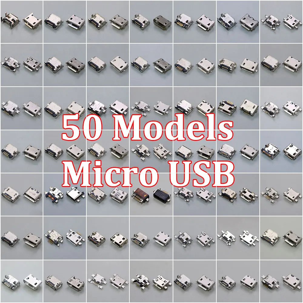 50 Models 5Pin Micro USB Jack Socket Charging Port Connector For ...