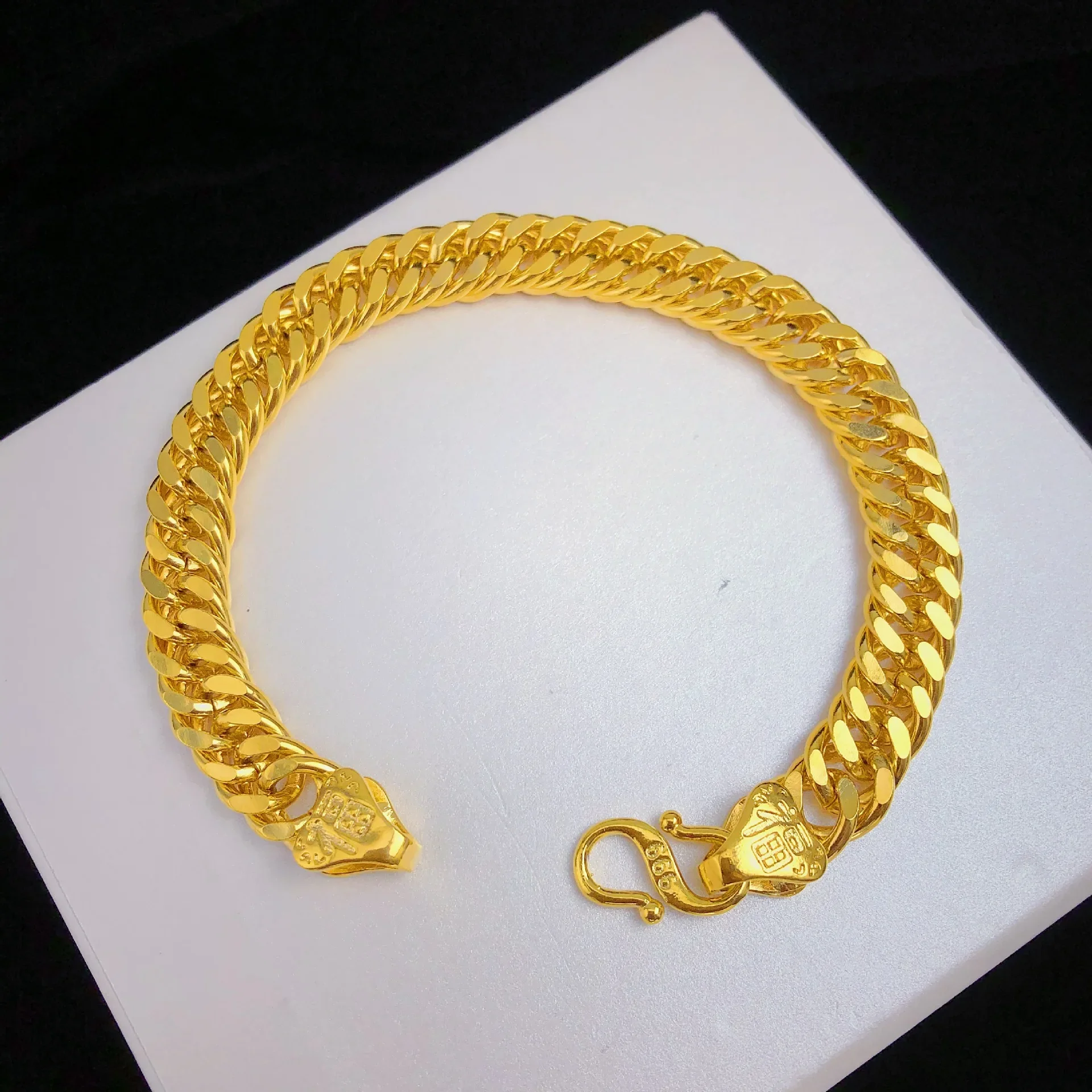 Real-Gold-Color-Thickened-Gold-Fuzi-Tank-Flat-Bracelet-for-Men-Women ...