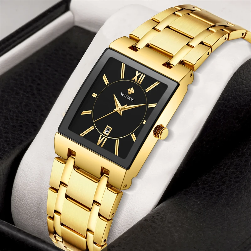 Relogio Masculino WWOOR Gold Watch Men Square Mens Watches Top Brand ...
