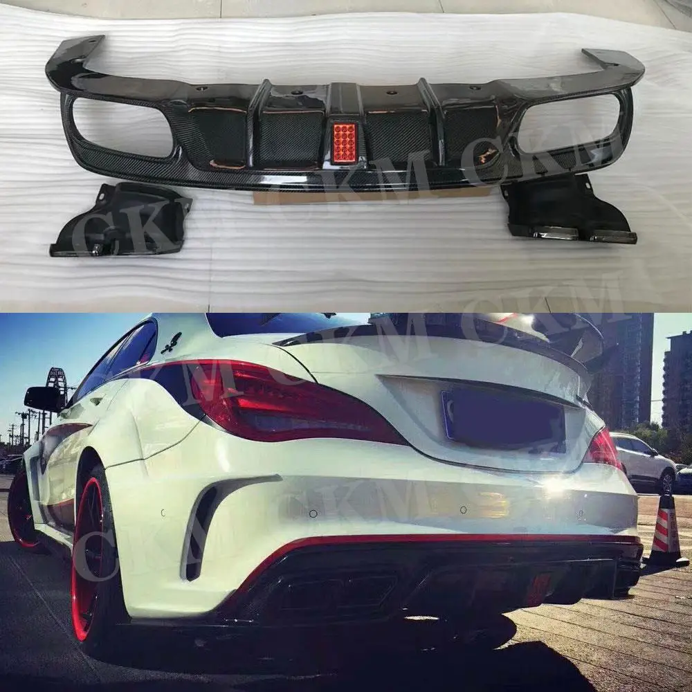 For-CLA-Class-Carbon-Fiber-Rear-Bumper-Diffuser-Led-Extension-Exhaust ...