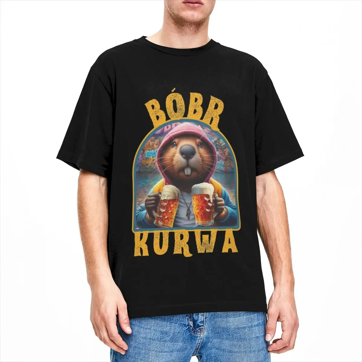 Beaver-Bobr-Kurwa-Drinking-Beer-Men-Women-s-T-Shirts-Funny-Bober-Bobrze ...