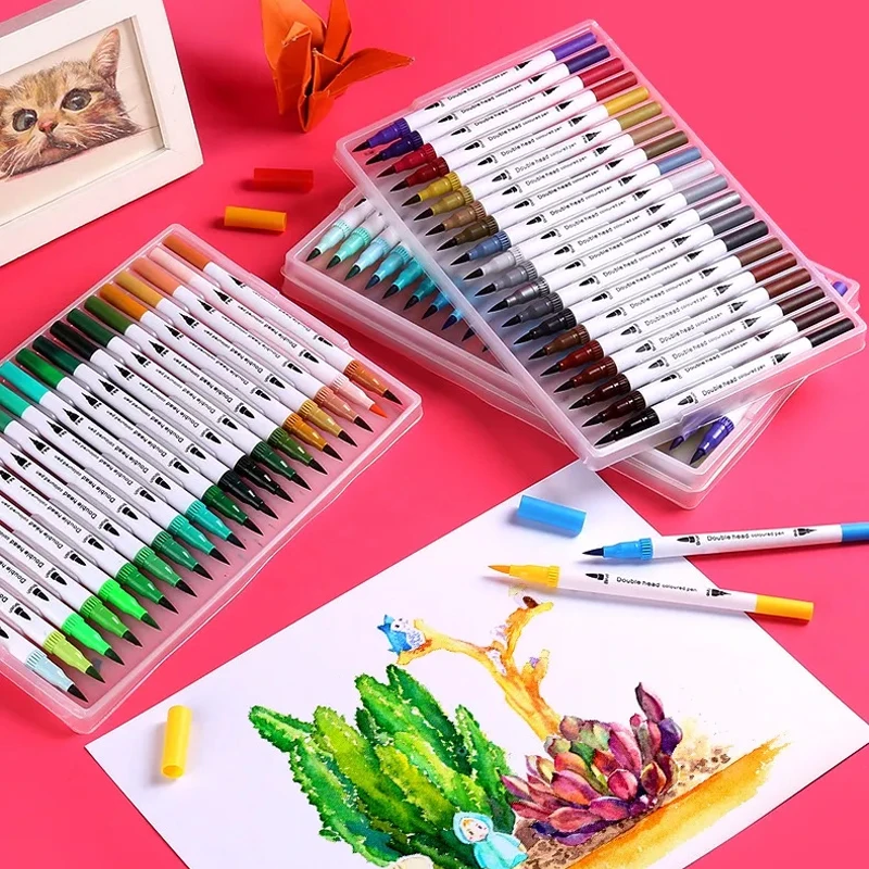12-168-Color-Marker-Pen-Watercolor-Art-Dual-Brush-Fineliner-Colouring ...
