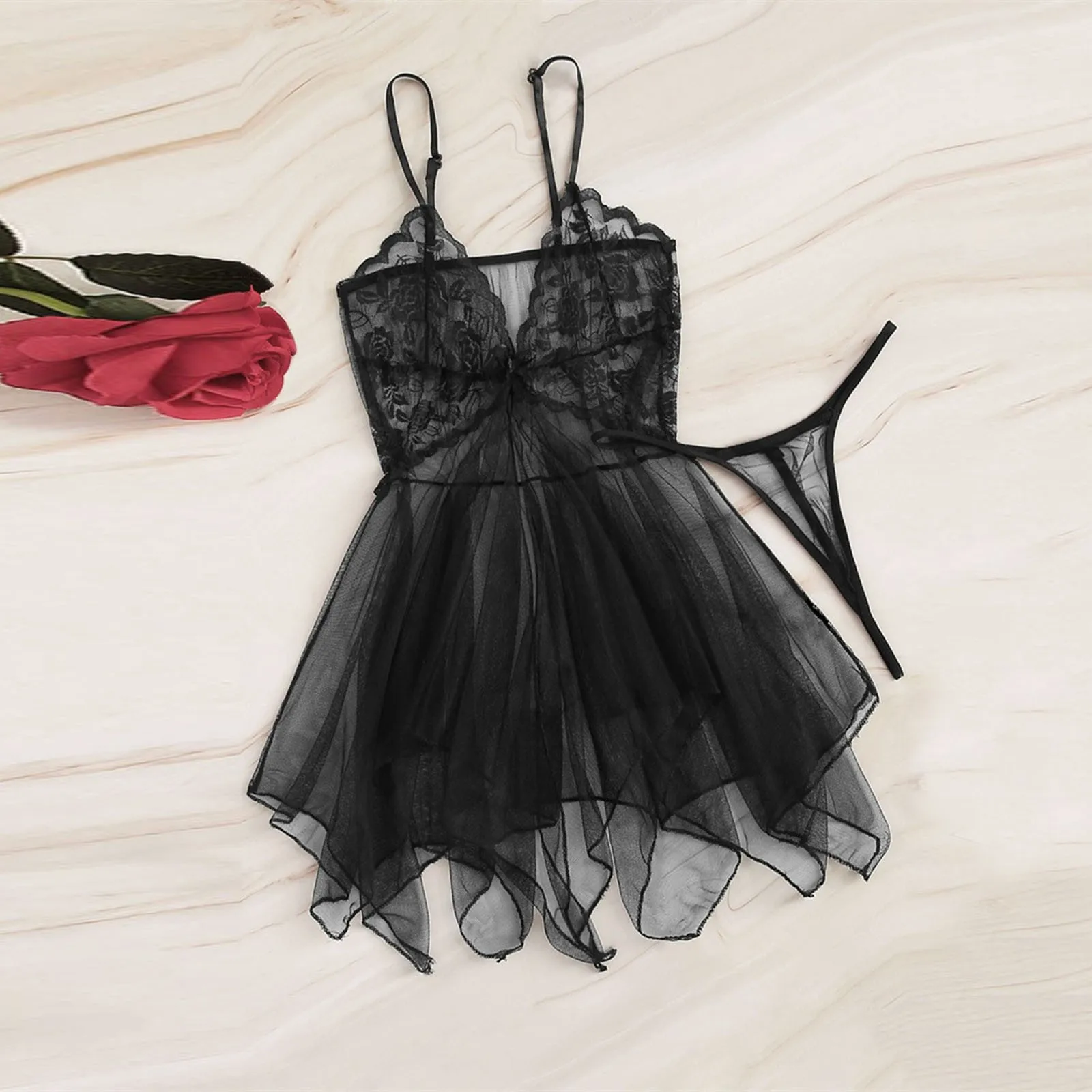 Lencer-a-de-encaje-para-mujer-vestido-con-tangas-sujetador-abierto ...