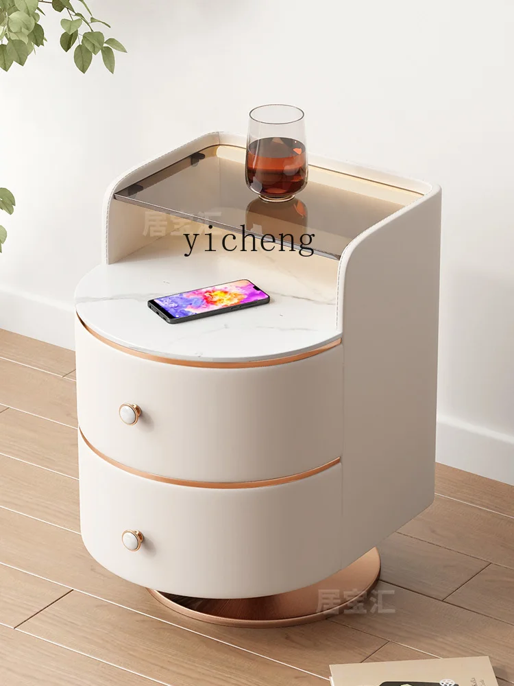 Tqh Smart Bedside Table with Light Integrated Stone Plate Solid Wood ...