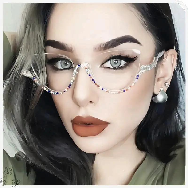 Women-s-Diamond-Cat-Eye-Sunglasses-Half-Rim-Sunglasses-Crystal-Frames-Rhinestone-Eyewear-Luxury ...