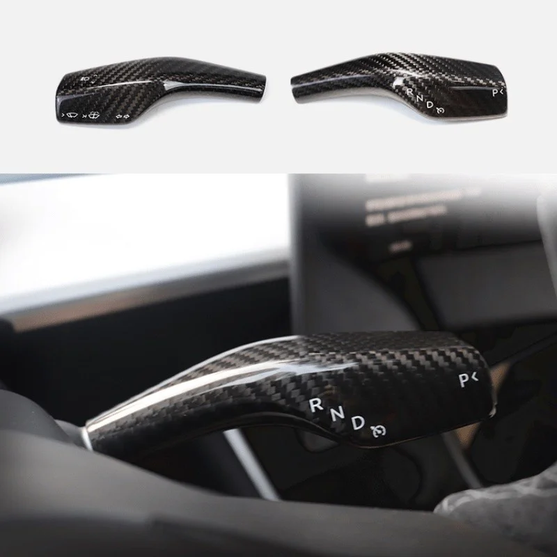 ABS Carbon Fiber Gear Shift Knob Cover with Rod Protection for Tesla ...