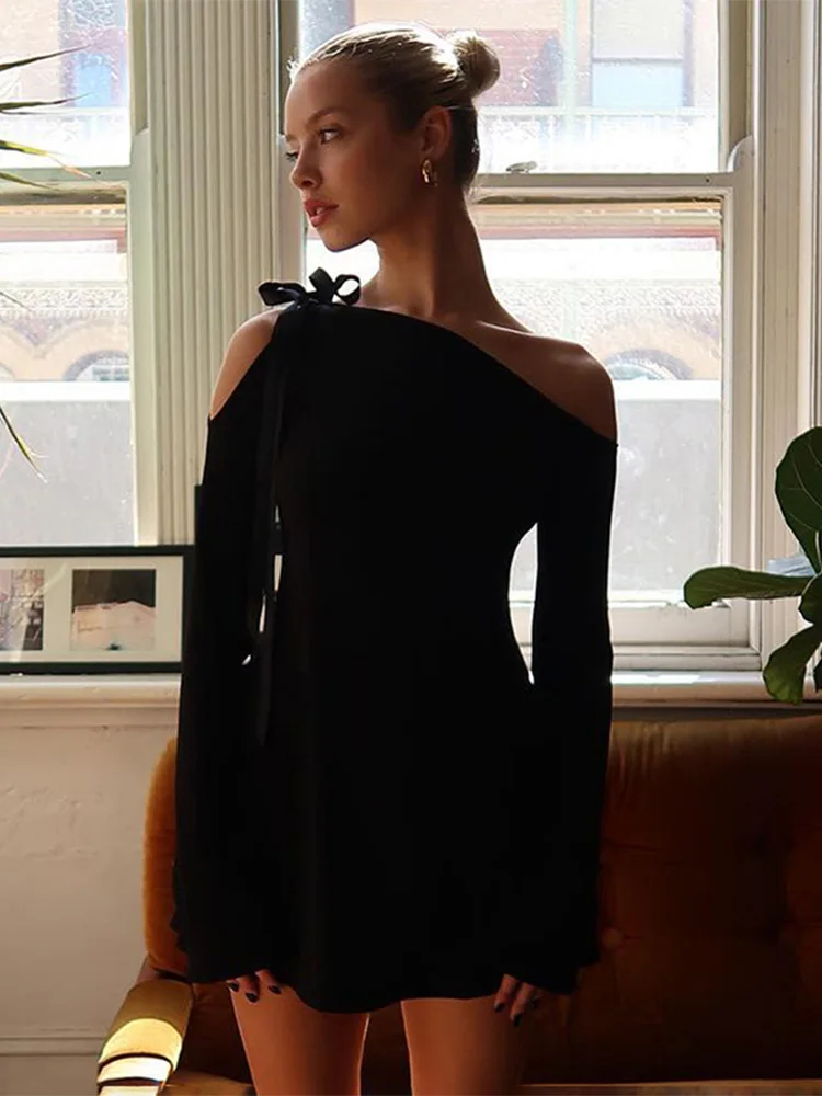 Autumn-Stylish-Lip-Dress-Slide-Shoulder-Collar-Straps-Full-Flared ...