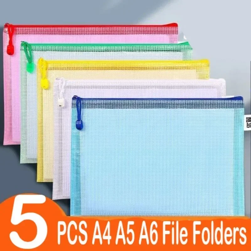 5-PCS-A4-A5-A6-Document-Bag-Stationery-Storage-Folder-File-Mesh-Zipper ...