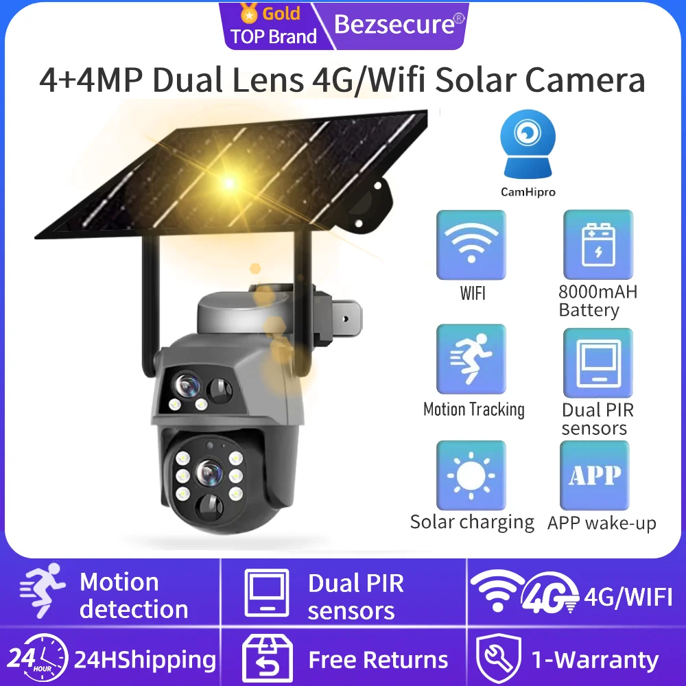 8MP 4K 4G WiFi Dual Lens Camera Solar PIR Human Detection WIifi Night ...