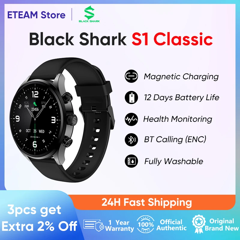 Black Shark S1 Classic Smartwatch 1.43’’ AMOLED 12 Days Battery Life Game Health Monitoring NFC ...