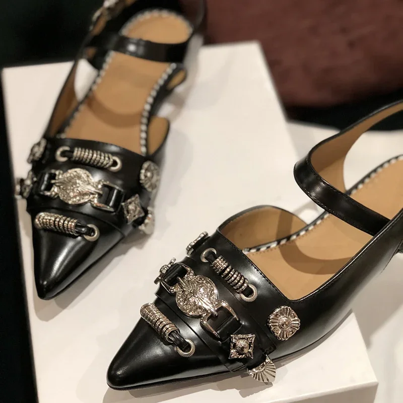 Girl-s-Circle-Strings-Chains-Metal-Buckle-Flats-Sandals-Women-Black ...