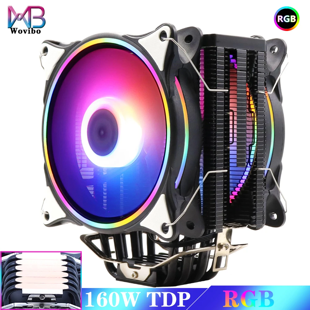 120mm Cpu Cooler Radiator Fan 6 Heatpipe Rgb Pwm 4pin Quiet For Inte ...