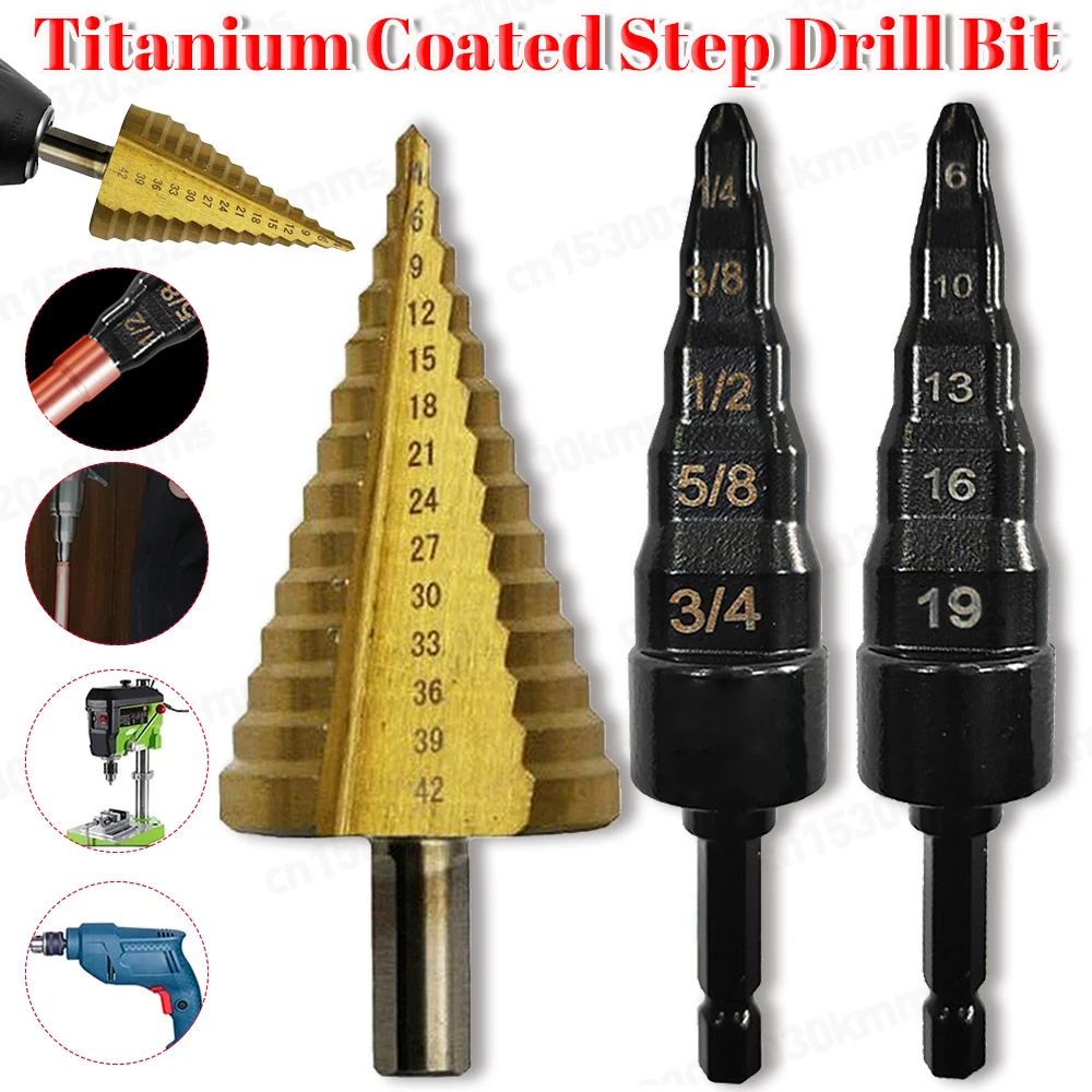 1Pcs 4-42 Mm 6-19Mm HSS Step Drill Bit Straight Groove Titanium Coated ...