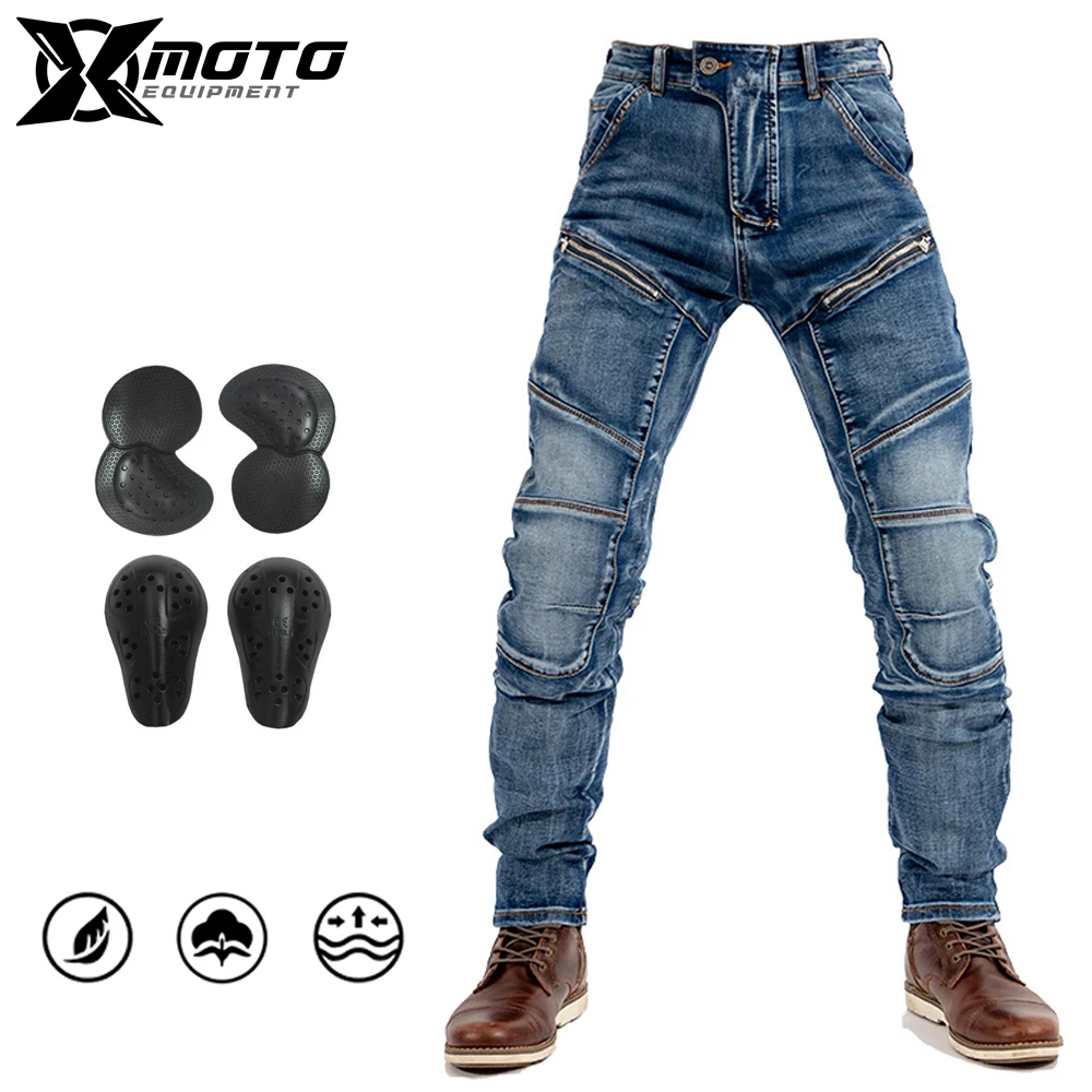Retro Motorcycle Jeans Men Wear Resistant Motocross Pants Wearable CE ...