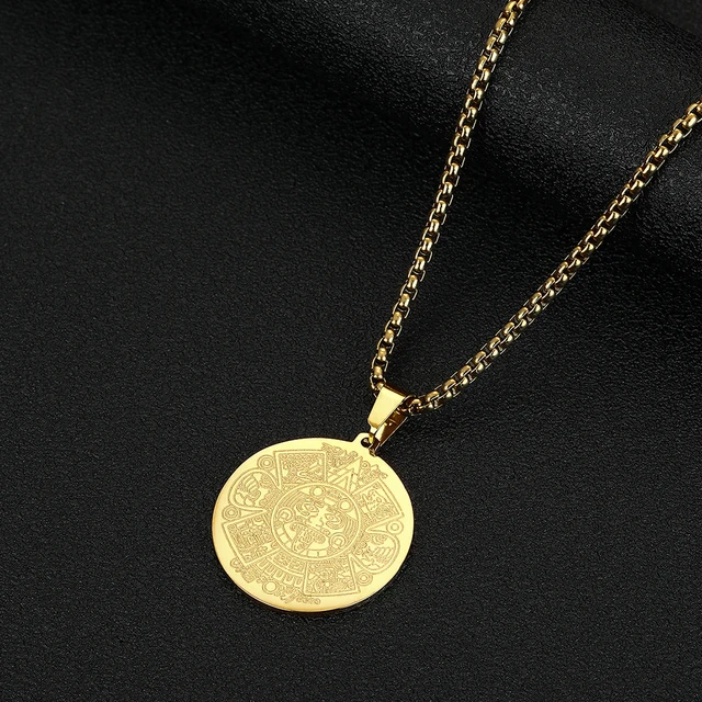 CHENGXUN Aztec Mayan Calendar Pendant Necklace for Men Boys Stainless ...