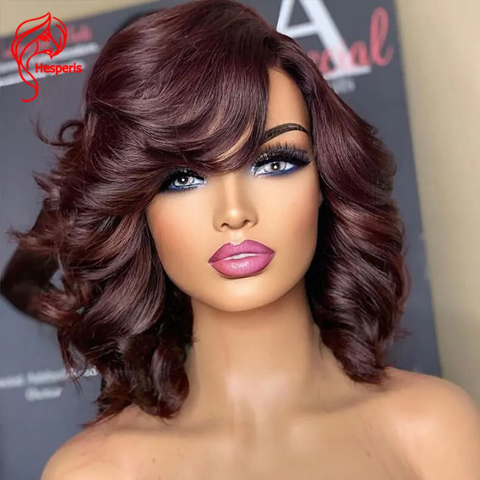 Hesperis Lace Front Short Wave Burgundy Wigs For Women 13x4 Human Hair ...