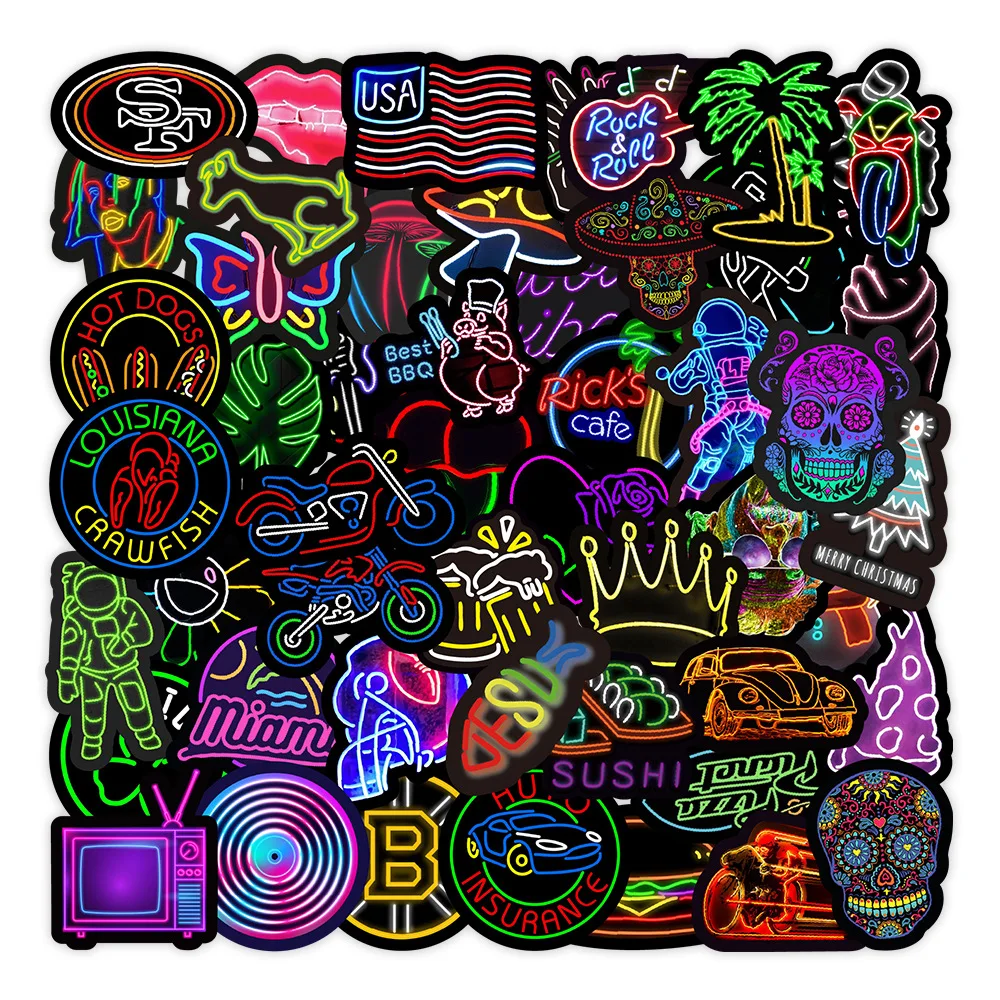 50pcs New Neon Graffiti Sticker Trunk Mobile Phone Water Cup Decoration ...