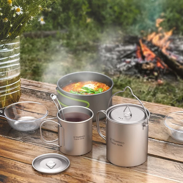 Tomshoo 3-teiliges Titan Kochset: Ultraleichtes Camping-Kochgeschirr ...