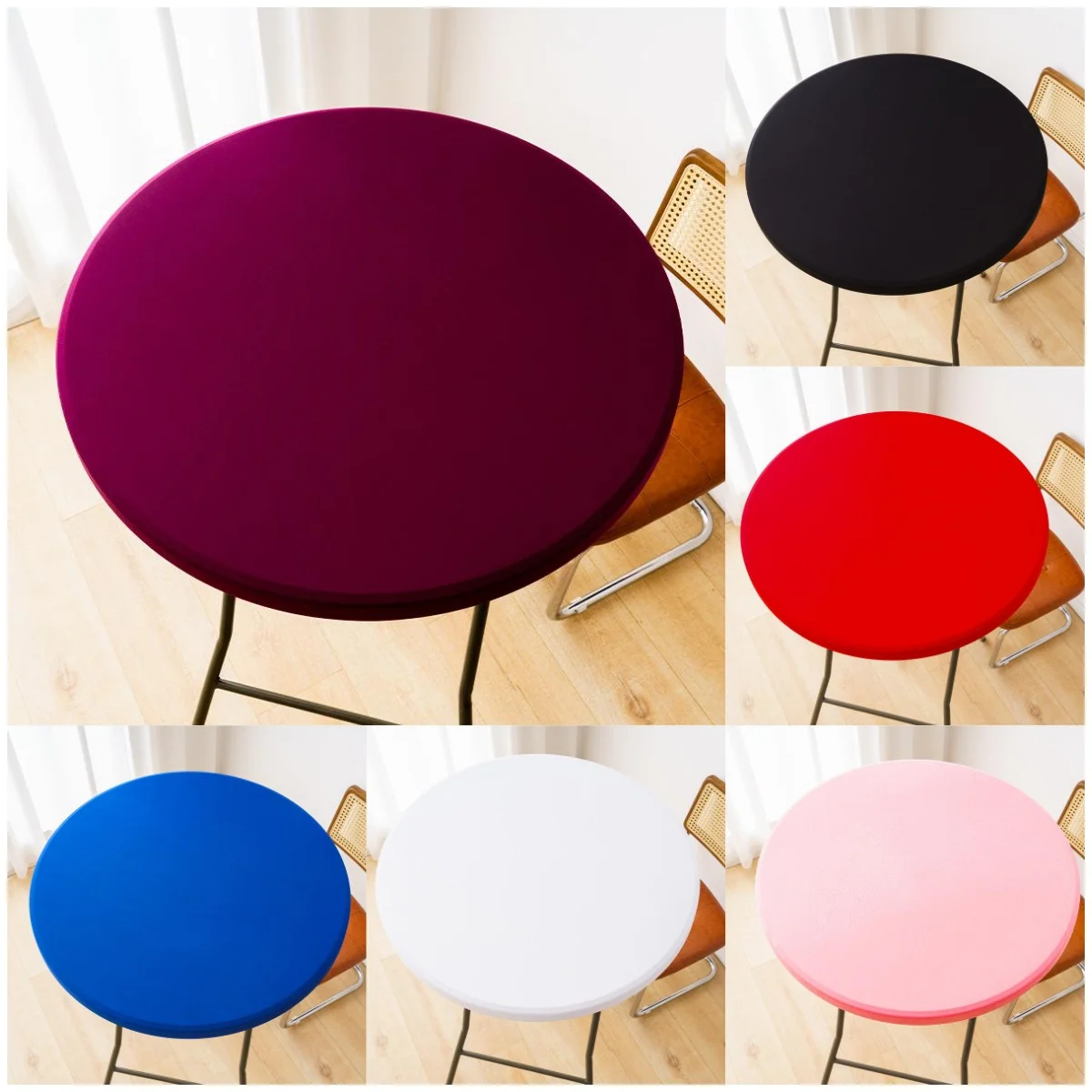 Spandex Stretch Cocktail Table Top Cover Fitted Round Tablecloth ...