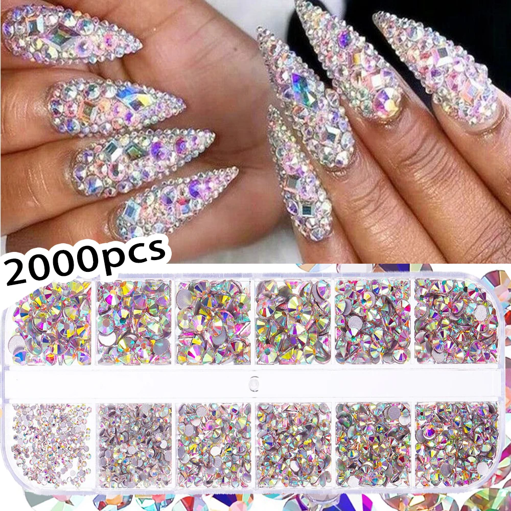 2000pcs AB Crystal Diamonds Glass Nail Art Rhinestones 1.5-6mm Round ...