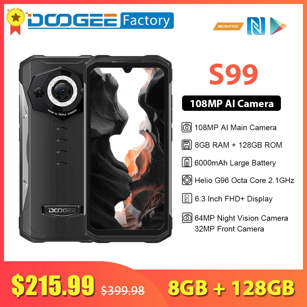 DOOGEE S99 Smartphone 8GB 128GB 108MP AI Camera Mobile Phone 64MP Night ...
