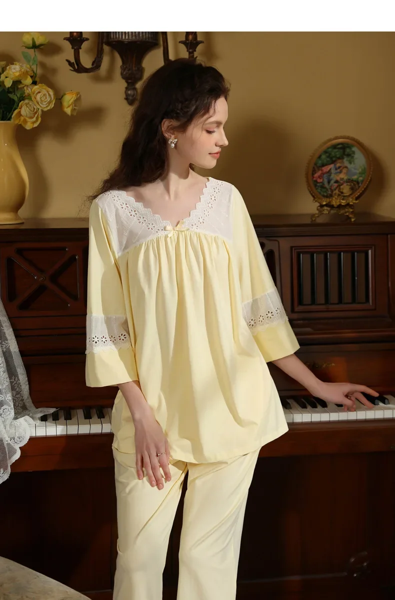 2025 женская милая одежда для сна из двух предметов, простые свободные ...