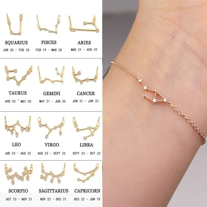 Cardboard Star Zodiac Sign 12 Constellation Bracelet Crystal Charm Gold ...