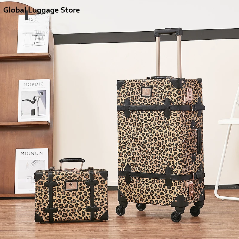 New women's leopard print Luggage Set trend vintage suitcase women's ...