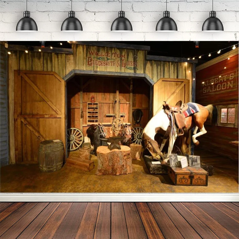 Old Wild West Stable Photography Backdrop Texas Western Cowboy Horse in ...