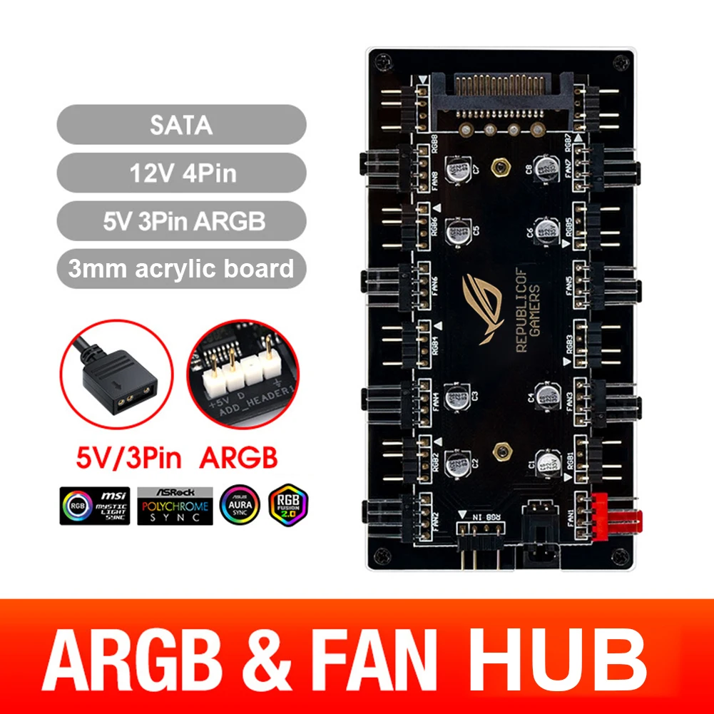 RGB-FAN-Hub-PC-Speed-Controller-Adapter-Dimming-Temperature-Control ...